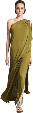 Access Fashion Access Fashion - Robe asym&eacute;trique avec d&eacute;tail m&eacute;tallis&eacute; - Femme - Robes - Vert - Taille: 36 FR