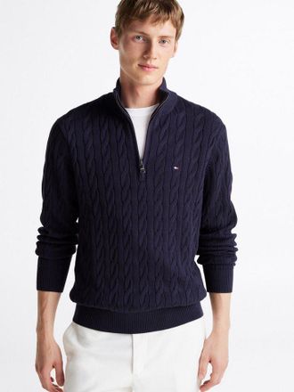 Tommy Hilfiger Strickpullover CLASSIC COTTON CABLE ZIP MOCK mit modischem Zopfmuster