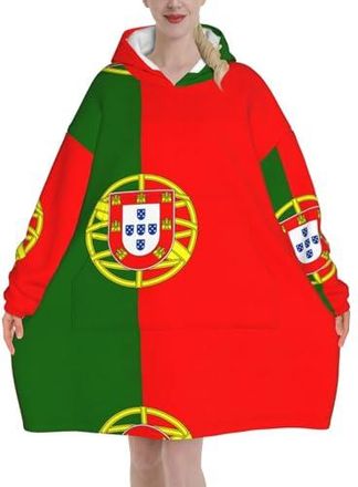 Generic Sweat &agrave; capuche surdimensionn&eacute; avec drapeau portugais pour femme Couverture moelleuse Sherpa Couverture en polaire portable pour homme
