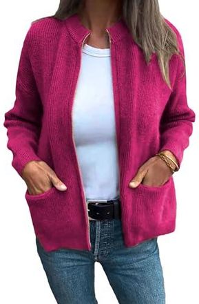 Generic Cardigans pour Femmes, col Montant, Pull zippé, Manteau, Cardigan léger à Manches Longues en Tricot zippé avec Poches, Automne