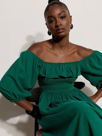 Apricot Midikleid Midi-Kleid im Milchm&auml;dchen-Stil mit R&uuml;schen Gerafft