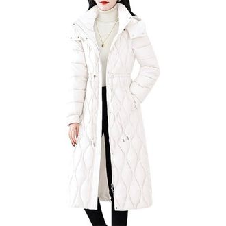 Generic Manteau long matelass&eacute; &agrave; capuche amovible pour femme - Coupe ajust&eacute;e - Veste dhiver &eacute;l&eacute;gante et chaude pour femme, blanc, 3XL