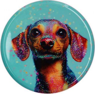 Gift Company Love Trays, Dekotablett, S, Motiv: Glitzer Dackel, rund, t&uuml;rkis 17,7x1x17,7cm