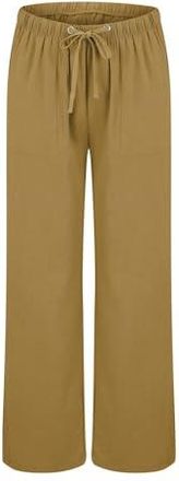 Generic Pantalon d&eacute;t&eacute; en lin pour femme - Pantalon d&eacute;contract&eacute; - Taille &eacute;lastique - Avec poches - Coupe ample - Jambe large - L&eacute;ger - Cordon de serrage, jaune