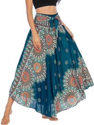 Feoya Jupe longue &eacute;l&eacute;gante pour femme, robe taille haute, pour l&eacute;t&eacute;, boh&ecirc;me, licou, robe de plage 2 en 1, Taille unique