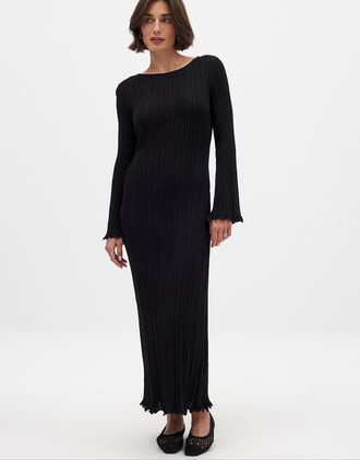 NA-KD Robe longue en maille &agrave; encolure ronde et volants - Noir