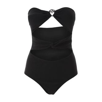 Karl Lagerfeld Tr&auml;gerloser Badeanzug mit F&auml;cher-Charm - - Swimwear - Damen - Schwarzk - L