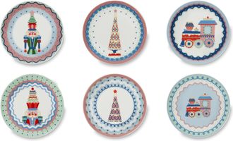 Excelsa Xmas Sweet Pastels Set mit 6 Aperitif-Tellern, Porzellan, Durchmesser 15 cm, Weihnachtsdekoration
