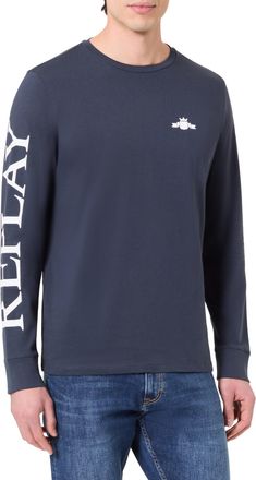 Replay Herren Langarmshirt mit Logo, Navy. 087 (Blau), L