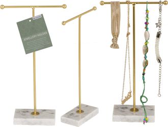 Out of the Blue Out of the Blue Goldener Metall-Schmuckhalter, T-Form, mit Marmorsockel, ca. 12 x 5 x 23 cm