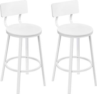 Woltu Barhocker 2er Set, Küchenhocker Kücheninsel, Barstuhl rund, Tresenhocker mit Rückenlehne Fußstütze Metallgestell, Weiß, BH431ws-2