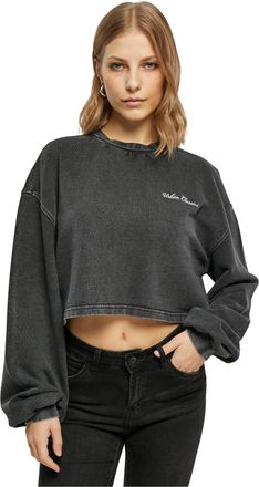 Urban Classics Damen Sweatshirt Ladies Cropped Small Embroidery Terry Crewneck Black XL