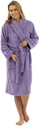 Lora Dora Peignoir de bain de luxe Tissu &eacute;ponge 100 % coton Robe de chambre Avec ceinture et poches Pour femme - violet
