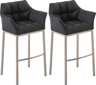 Clp Barhocker 2er Set mit Lehne Damaso, Barstühle gepolstert mit Stoffbezug, Vierfußgestelle aus Metall, Tresenhocker bis 240 kg belastbar, Farbe:dunkelgr
