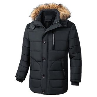 Generic Manteau dhiver &agrave; capuche en fausse fourrure pour homme - Coupe-vent - Doublure polaire - Veste de travail doubl&eacute;e en polaire, Noir, XXL