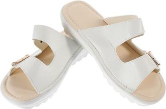 BESTONZON Sandales Femme Cuir Véritable Style Plage été Talons Compensés Confortables Légères et Respirantes Blanc