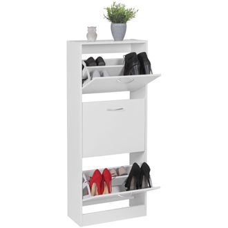 WOHNLING Schuhschrank mit 3 Fächern zum Klappen Schuhkommode 125 cm Schuhregal für 18 Paar Schuhe Kommode Schuhkipper modern