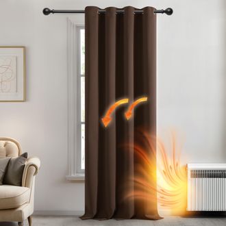 Deconovo Verdunkelungsgardinen mit &Ouml;sen Blickdichte Vorh&auml;nge Wohnzimmer Dicke Thermogardine K&auml;lteschutz warm Hitzeschutz, 183x132 cm(H&ouml;hexBreite), Braun, 1 St&uuml;