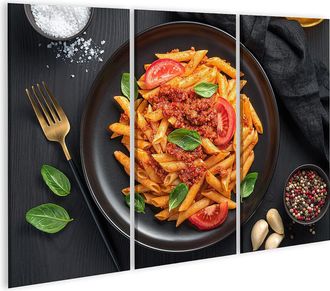 Islandburner Prime Bild auf Leinwand Pasta Tomaten Bolognese Sauce Frisches Basilikum küchenbilder Restaura Bilder Wandbilder Poster