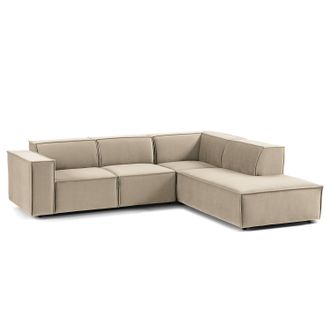 Studio Copenhagen home24 Ecksofa mit Ottomane Beige/Beige Samt Shyla 260 x 70 x 234cm Ottomane davorstehend rechts Keine Funktion Glamour
