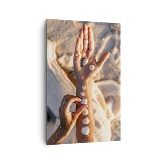 Arttor Wandbilder Dekoration Wohnzimmer Muschel Hand Strand Bilder auf Leinwand 80x120cm Leinwandbild mit Rahmen Schlafzimmer K&uuml;che Deko Wand Kunstdruck Art 