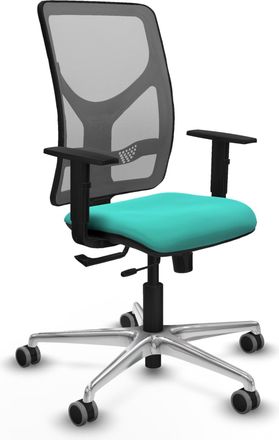 Piqueras y Crespo Drehstuhl mit 1D-Armen, h&ouml;henverstellbare Lendenwirbelst&uuml;tze, ausgestattet mit Syncro/Traslack und Schneideschaum, Grau/T&uuml;rkis