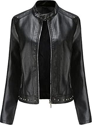 Dissa Veste Cuir Femme Fermeture éclair Veste Motard Similicuir Slim Col Montant Court Veste,3XL,C5092N