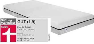 Irisette Smart 2 in 1 Duo 7-Zonen Kaltschaummatratze, Stiftung Warentest Testurteil 1,9 (Ausgabe 02/2024) Duo Härtegrad H3 und H4, 90 x 200 cm, Öko-Tex zertifi