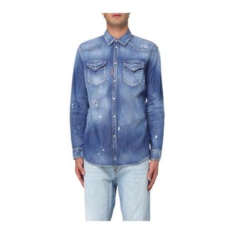 Dsquared2 Homme, Chemises, Bleu, Taille: XL Chemise en Denim Déchirée Manches Longues