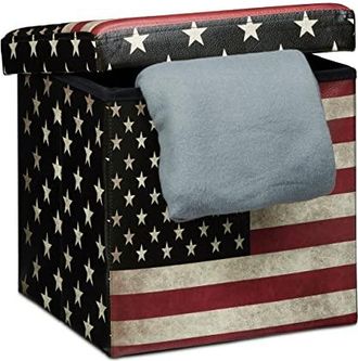 Relaxdays 10019050 Tabouret pliant coffre de rangement pliable banc de stockage avec couvercle amovible 38 x 38 x 38 cm pouf en similicuir repose-pieds table ap