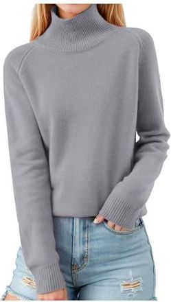 Generico Pull à col roulé pour femme dhiver, pull léger basique surdimensionné doux à manches longues avec col roulé en tricot élégant chandail pour lautomne e