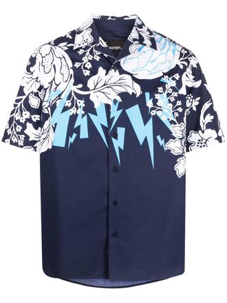 Neil Barrett chemise &agrave; m&eacute;lange dimprim&eacute;s - Bleu