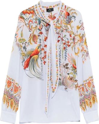 Etro Femme, Blouses et Chemises, Multicolore, Taille: 38 FR Blouse Imprim&eacute;e Oiseaux &agrave; Col Lavalli&egrave;re