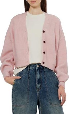 Scotch & Soda Womens Fuzzy Relaxed Cardigan Sweater, Pink Melange, L