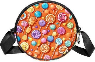 Generic Circle Sac &agrave; bandouli&egrave;re pour femme, petit sac &agrave; bandouli&egrave;re orange bonbon avec fermeture &eacute;clair, bretelles r&eacute;glables, sac &agrave; main rond d&eacute;contract&eacute; pou