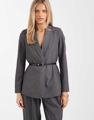 Vero Moda Loose-Fit-Blazer in meliertem Dunkelgrau mit G&uuml;rtel, Kombiteil