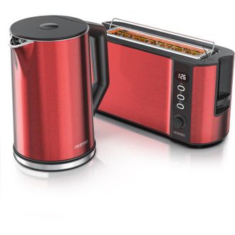 Arendo Arendo Fr&uuml;hst&uuml;cksset, Wasserkocher ELEGANT 1,5L, 2 Scheiben Toaster Langschlitz, Rot