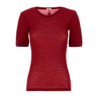 Versace Besticktes Woll-Rippstrick-T-Shirt - - Tops - Damen - Rot - XS