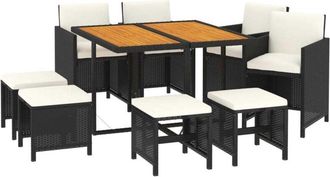 vidaXL Vidaxl - Mobilier &agrave; d&icirc;ner de jardin et coussins 9pcs R&eacute;sine tress&eacute;e Noir