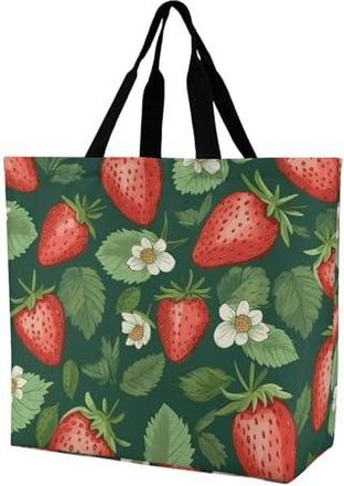 Generic Fraises Fra&icirc;ches Et Feuilles Sac Cabas R&eacute;utilisable Sacs De Courses D&eacute;contract&eacute; Sac Fourre Tout Pour Shopping Travail Quotidienne