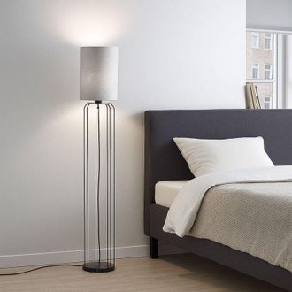 Fischer Leuchten Fischer Leuchten - Lampadaire salle à manger 1 lumière lampadaire noir argent avec abat-jour textile, tissu métal, 1 douille E27, PxH 20x114 cm