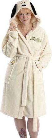 Peanuts Peignoir à capuche Snoopy crème pour femme | Tenue dintérieur en polaire à manches longues avec oreilles 3D | Pyjama douillet à motif dessin animé