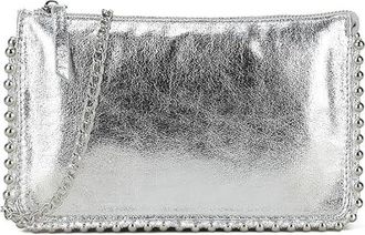 Girly HandBags Femme Pochette en similicuir avec bordure à clous pour femme Argent