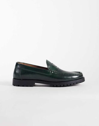 Asos Penny-Loafer aus strukturiertem Leder in Flaschengr&uuml;n