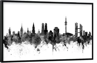 artboxONE Poster mit schwarzem Rahmen 60x40 cm München Städte München Germany Skyline bw - Bild münchen