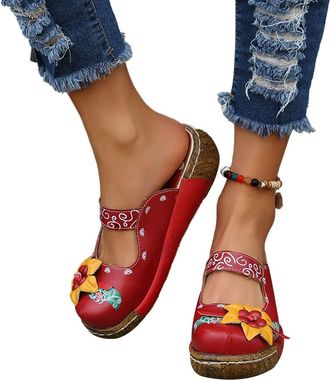 Onsoyours Damen Clogs Sommer Hausschuhe Atmungsaktiv Strand Sandalen Schuhe Bequem Plateau Sandalen Outdoor Pantoletten rutschfest Gartenschuhe B Rot 40 EUA