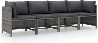 vidaXL vidaXL 4-Sitzer-Gartensofa mit Kissen Grau Poly Rattan