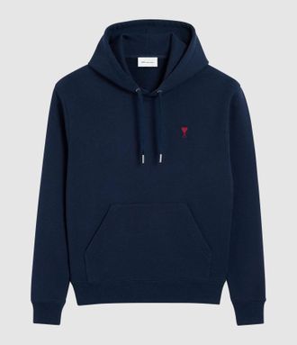 Ami Sweatshirt Hoodie With Red Ami De Coeur Bleu Nuit