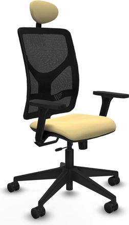 Piqueras y Crespo B&uuml;rostuhl mit 3D-Armlehnen, h&ouml;henverstellbarer Lendenwirbelst&uuml;tze und festem Kopfteil, ausgestattet mit Syncro/Traslack und Schneideschaum. Schwarz/Cr