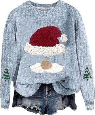 Generic Pull de Noël pour femme, haut de Noël pour femme, haut dhiver chaud et ample à col rond pour femme, couleur unie, pull décontracté pour femme, chandai